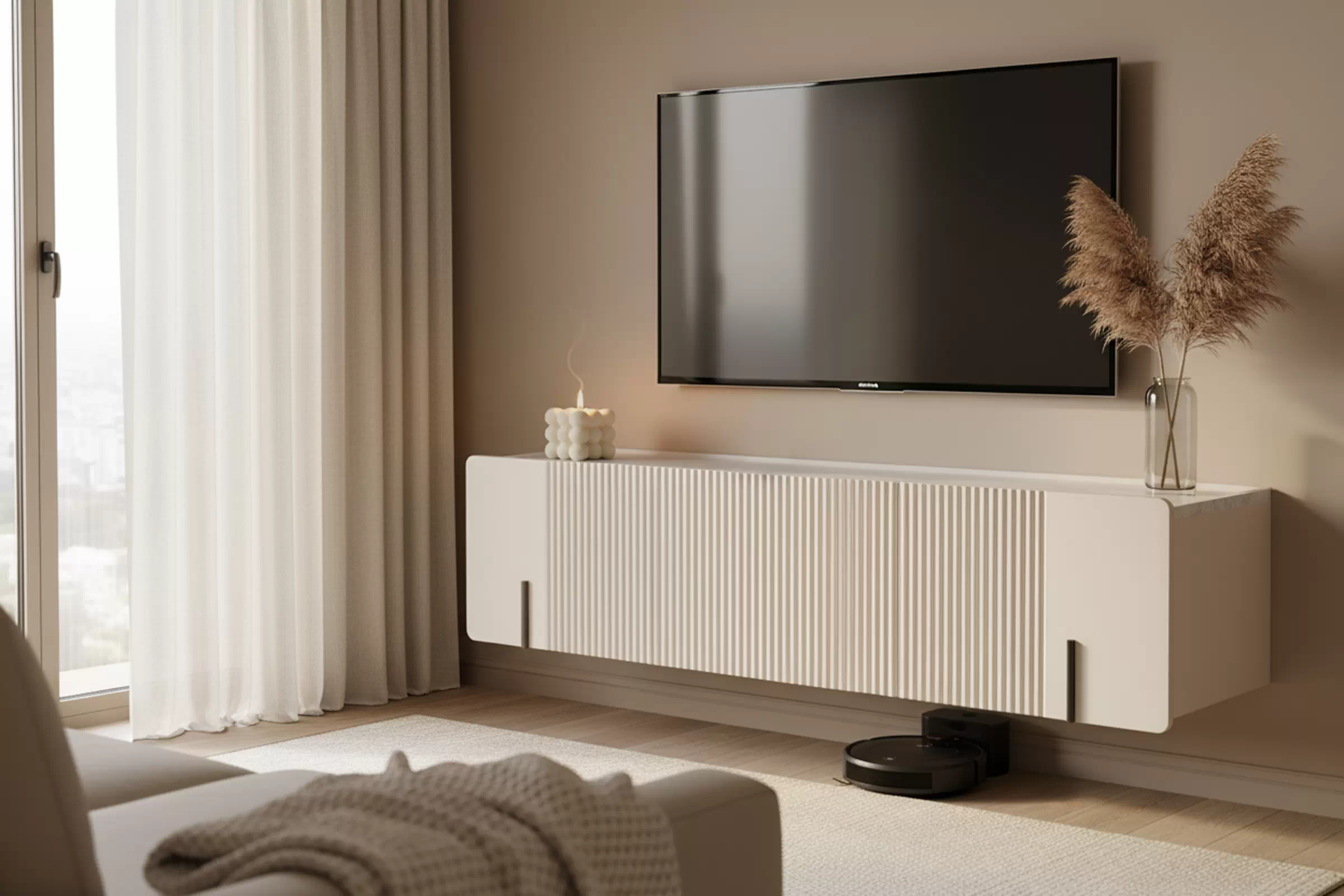 Szafka RTV Malmi 150 cm wisząca - kaszmir/crema bianca/czarny | Meble ...